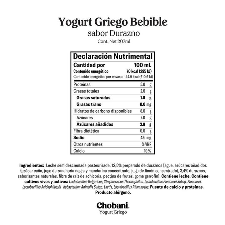 Chobani Yogurt Griego Bebible Core Peach 207 Ml - H-E-B México